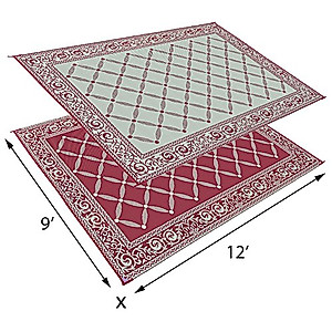 Stylish Camping 119125 9-feet by 12-feet Reversible Mat, Plastic Straw Rug, Large Floor Mat for Outdoors, RV, Patio, Backyard, Picnic, Beach, Camping (Burgundy/Beige)