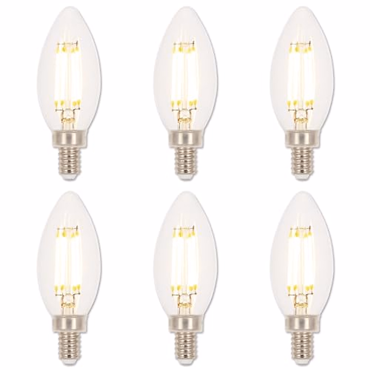 Westinghouse 5271020 4.5 Watt (60 Watt Equivalent) B11 Dimmable Clear Filament LED Light Bulb, Candelabra Base, 6 Pack