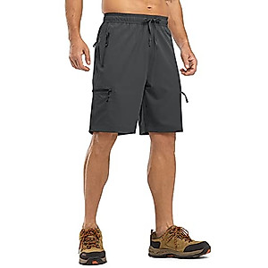 TBMPOY Men's Hiking Shorts with 5 Zip Pockets 9'' Lightweight Outdoor Work Athletic Short for Men Travel Running Dark Grey XXL