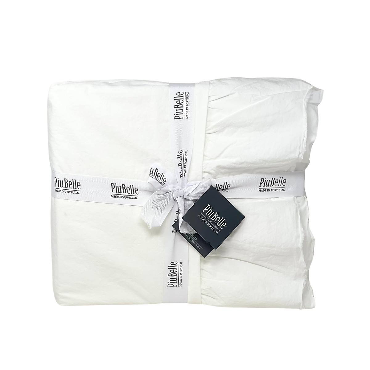 Piubelle Portugal Solid White 3pc Duvet Cover Set with Single Flange Fringed Edges Shabby Chic French Farmhouse Style Comforter Quilt Cover 100% Cotton Luxury (King)
