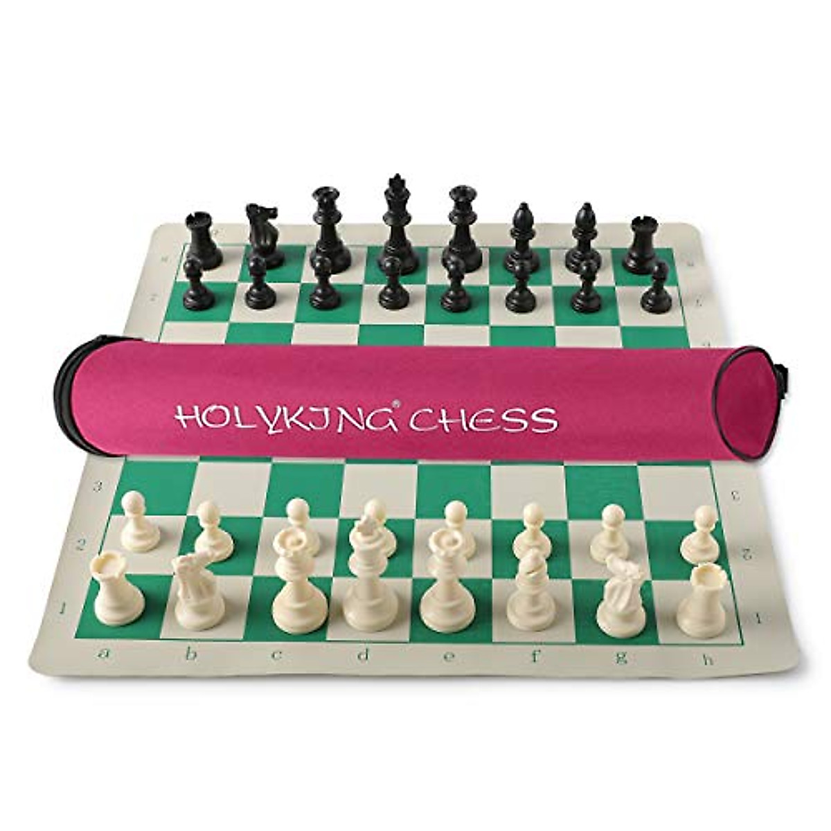 HOLYKING 20" Tournament Travel Chess Sets Roll Up, Beginner Portable Vinyl Chess Board Game Set in Carry Tube, Family Games for Kids Adults -Forest Green