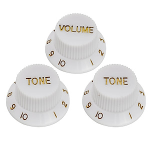 Musiclily Metric Strat Knobs 1 Volume 2 Tone Control Knobs Set for Import Squier Strat Style Electric Guitar,White