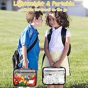 Partreko 2 Packs Clear PVC Zippered Blocks Set, Waterproof Toy Storage Organizer with Mesh Pocket and Label, Traveling Toy Bags with Handle for Board Games, Building Blocks, Toys, Large