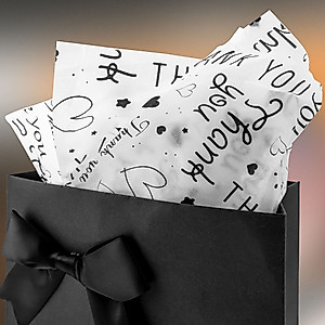 50 Sheets Thank You Tissue Paper Bulk,Thank You Tissue Paper for Small Business,Tissue Paper for Packaging,Gift Bags,Thank You Packaging Tissue Paper,14 x 20 Inch (Black)