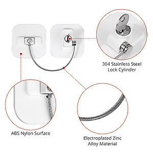 GETLITOOL 2PCS Refrigerator Lock for Children, Kids Safety Fridge Lock with 4 Keys, Zinc Alloy Fridge Locks for Adults Fridge Cable Restrictor Lock for Refrigerator, Cabinets, Drawers