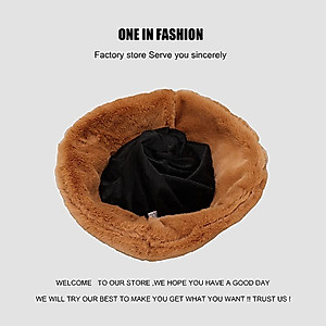 Kawaii Cute Bear Ear Fuzzy Bucket Hat for Women, Winter Warm Soft Fluffy Plush Faux Fur Fisherman Cap Foldable Aesthetic Hat (Brown)