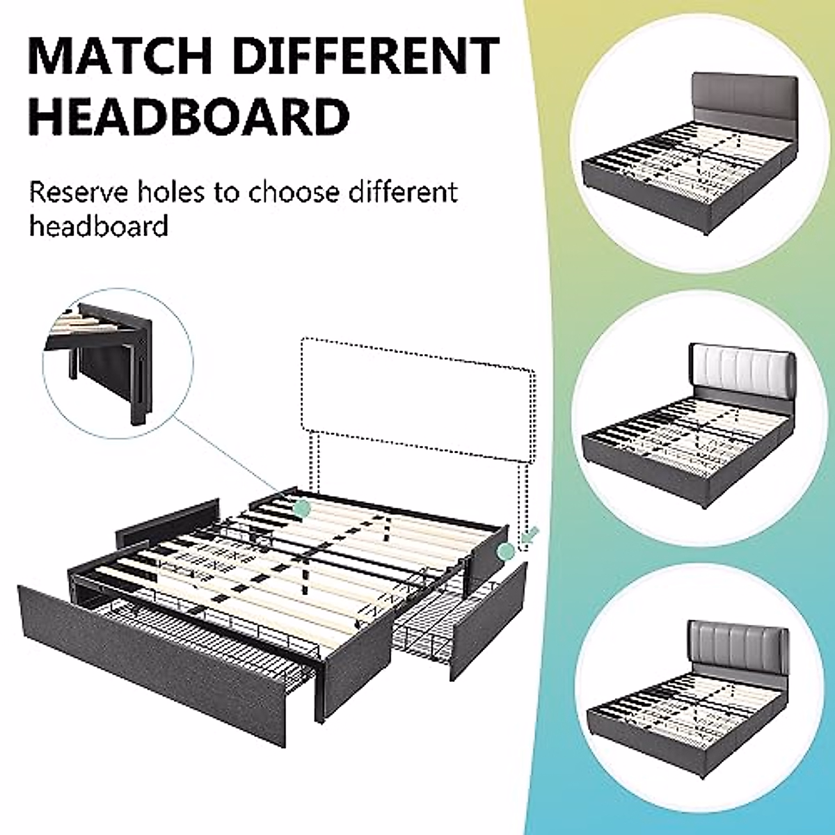 Lumelay Full Size Bed Frame with 3 Storage Drawers, Fabric Upholstered Platform Bed Frame Full No Fixed Headboard,Strong Matel Frame and Wooden Slats Support No Nosie No Box Spring Needed (Full)