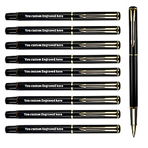 Personalized Pens Ballpoint Pen Medium Point,Engraved with Your Logo or Message Name pens/ Phone Number Metal Body Black ink Perfect for Bank, Office, Hotel Lobbies, Groomsmen Gift 10 PCS/ Pack(Black)