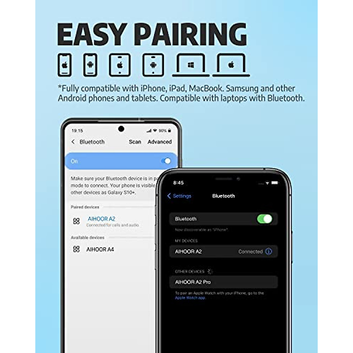 AIHOOR Wireless Earbuds for iOS & Android Phones, Bluetooth 5.3 in-Ear Headphones with Extra Bass, Built-in Mic, Touch Control, USB Charging Case, 30hr Battery Earphones, Waterproof for Sport
