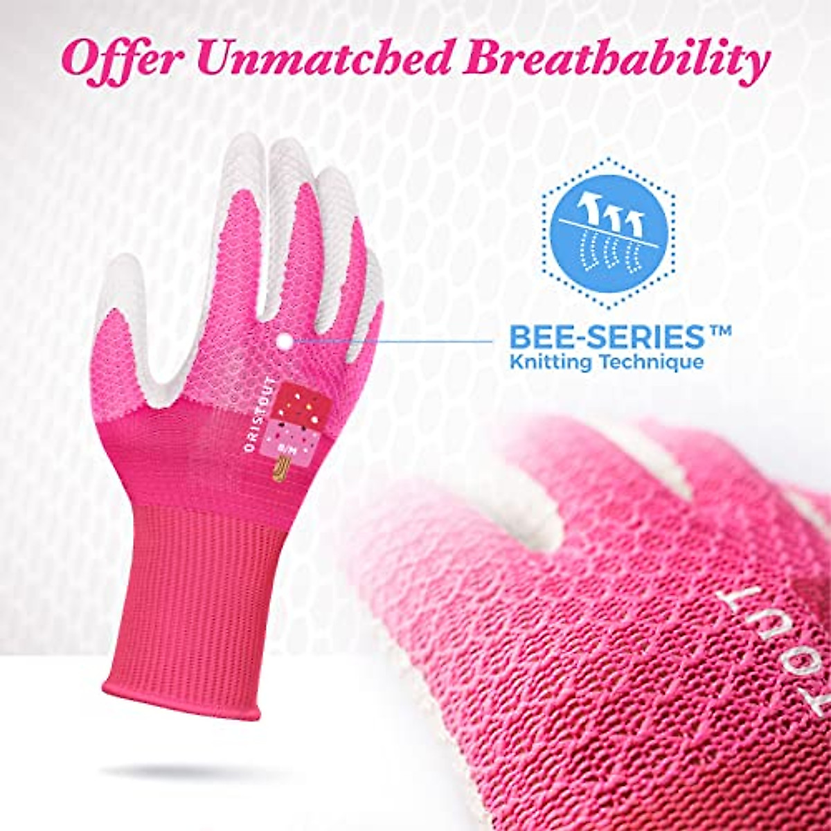 OriStout Garden Gloves for Women, Ladies Yard Work Gloves for Weeding, Digging, Planting, Harvesting, Pink, Medium, 1 Pair