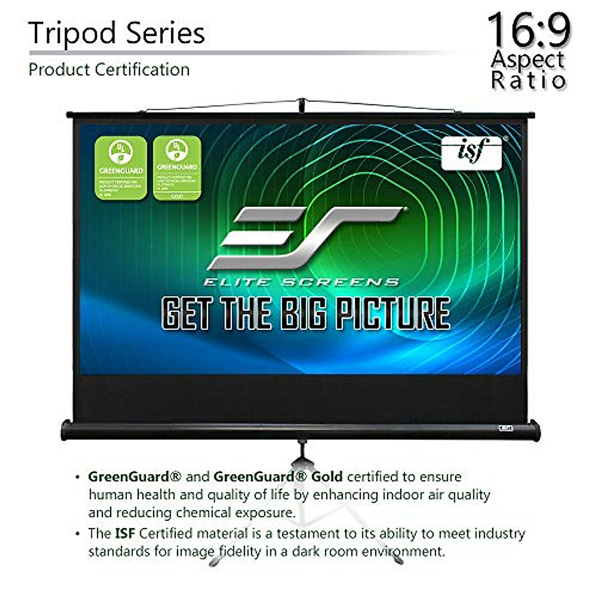 Elite Screens Tripod Series, 72-INCH 16:9, Indoor Outdoor Projector Screen, 8K / 4K Ultra HD 3D Ready, US Based Company 2-YEAR WARRANTY, T72UWH, Black - US Based Company 2-YEAR WARRANTY