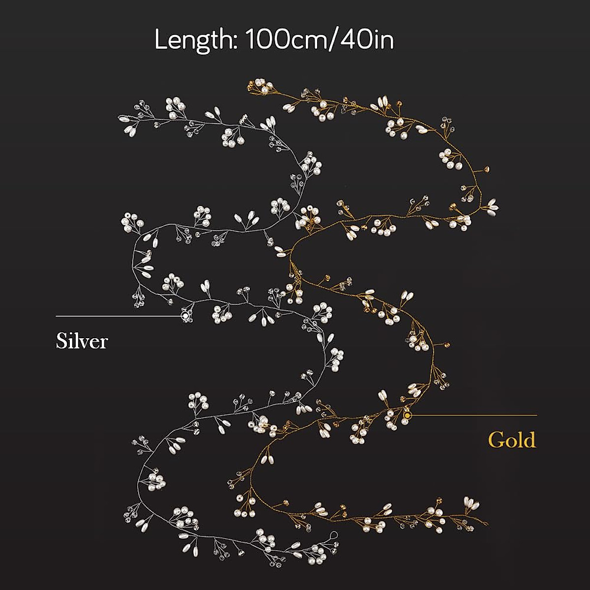 Gimsan Silver Hair Vine Bridal Headband with Long Pearl and Crystal Beads for Women and Girls - Hair Jewelry Wedding Hair Accessories for Brides Bridesmaids Head Piece