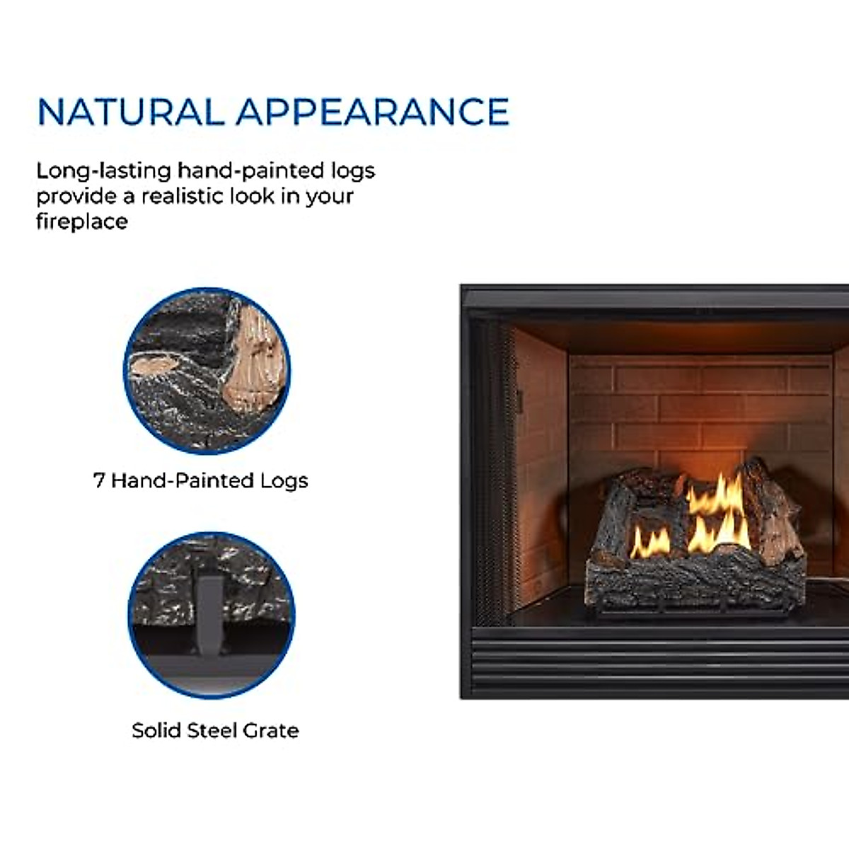 HearthSense VFL18M Dual Fuel Ventless Fireplace Logs Set with Manual Control, Use with Natural Gas or Liquid Propane, 30000 BTU, Heats up to 1000 Sq. Ft, Brown, 18 Inches