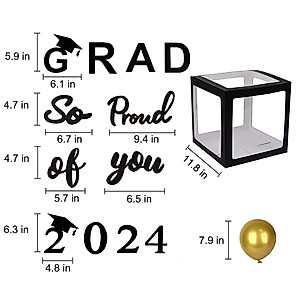 2024 Graduation Party Decoration Black Balloon Boxes with Letters 2024 Grad & So Proud of You and 20 pcs Ballons…