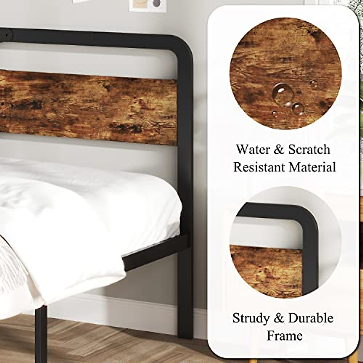 Upcanso Queen Bed Frame with Wood Headboard and Footboard, Platform Bed Frame Queen Size No Box Spring Needed with Heavy Duty Slats, Easy Assembly