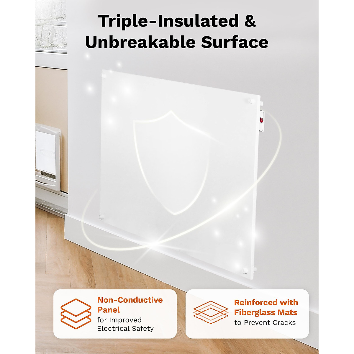 Large Room Indoor Heater - 600W Amaze Maxi Convection Panel Heater w/Wall Mount Kit, Up to 300 sq ft Room - 36”x24” Paintable, Energy Efficient, & Silent Bathroom, RV or Garage Heater - Amaze Heaters