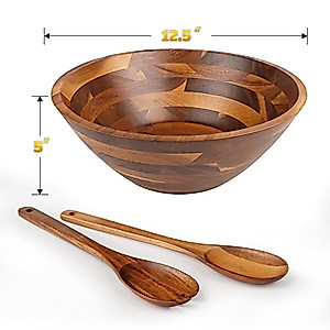 HOMEXCEL Acacia 3-Piece Wooden Salad Bowl Set, Large Wood Salad Bowl with Server,Big Wood Serving Bowl for Fruits, Salad, Cereal or Past