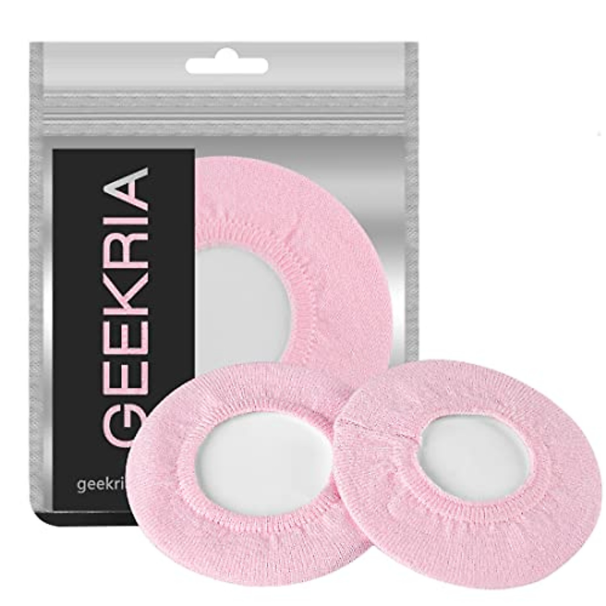 Geekria 2 Pairs Knit Headphones Ear Covers/Washable & Stretchable Sanitary Earcup Protectors for Over-Ear Headset Ear Pads, Sweat Cover for Warm & Comfort Fits 3.14"-4.33" Headsets (M/Pink)