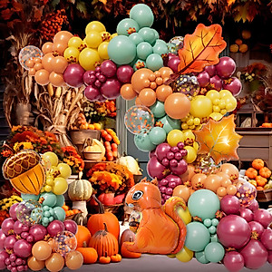 163Pcs Fall Balloon Garland Arch Kit Burnt Orange Wine Red Sage Green Mustard Yellow Balloons for Thanksgiving Autumn Birthday Fall Little Pumpkin Baby Shower Party Decorations