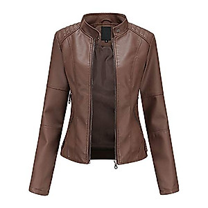 INESVER Womens Faux Fur Leather Jackets Zip Up Motorcyle Short Outwear Fashion Lightweight Leather Cropped Coats