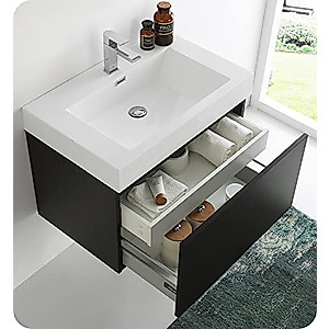 Fresca Mezzo 30" Black Wall Hung Modern Bathroom Cabinet - Cabinet Only (Sink Not Included)