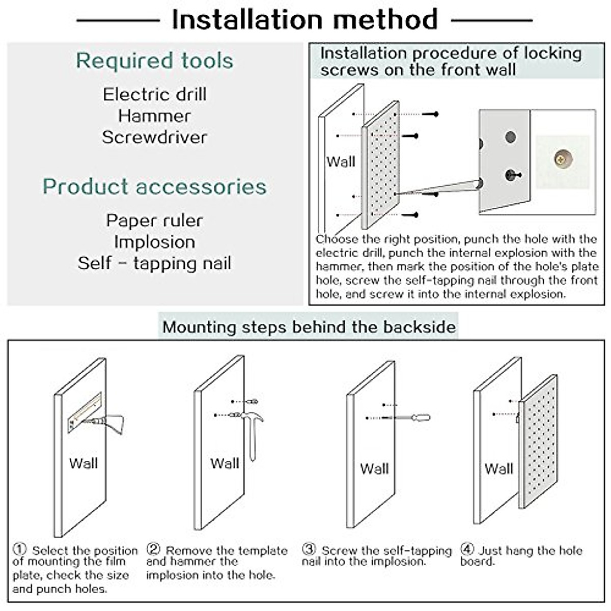 Creation Core Wooden Pegboard with 2 Floating Shelves & 6 Pegs Hooks Wall Storage Organizer System for Office Home Kitchen Decor 15.7x15.7, White