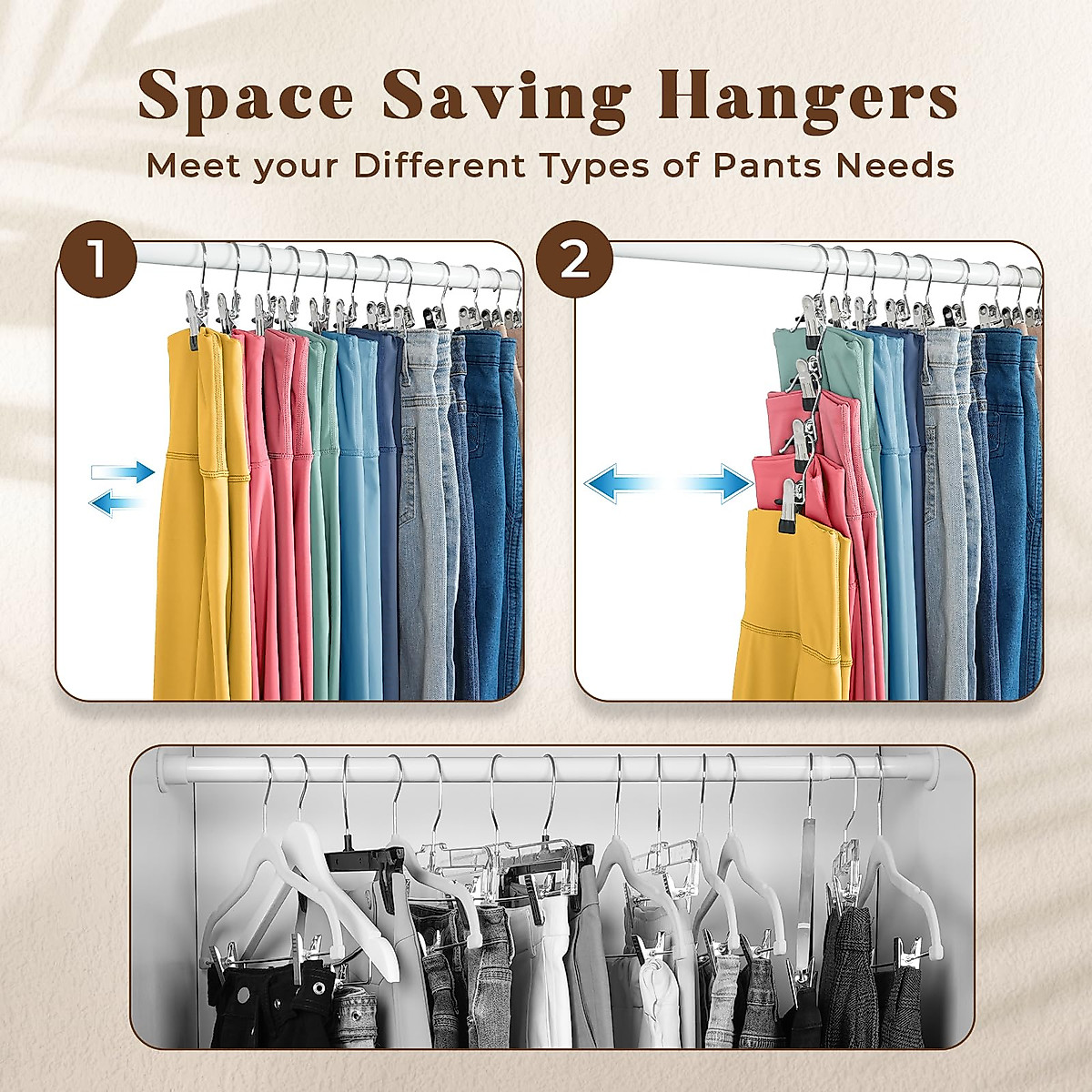 Legging Organizer for Closet, Metal Yoga Pants Hangers 20 Pack Hanging Clips w/Rubber Coated Holds Leggings, Space Saving Hanger Closet Organizers and Storage for Workout Sets, Hat