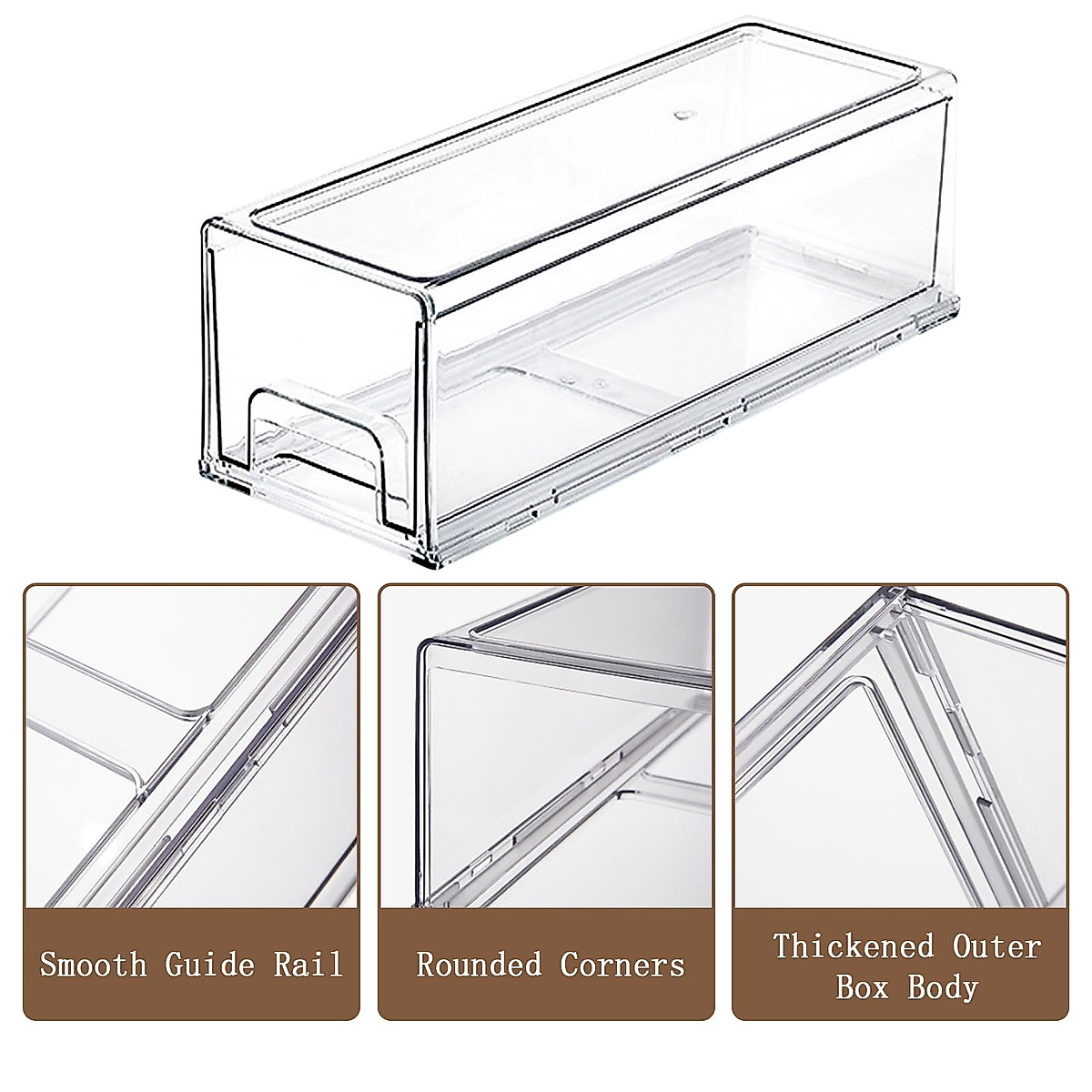 Dafape Makeup Drawer Organizer, Clear Plastic Desktop Organizer Drawer Storage Container Storage Bins for Office Vanity Countertop Cabinet Kitchen Jewelries Pen Dresser Gadgets Stackable