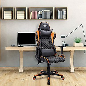 Acethrone Gaming Chair High Back Computer Chair Soft PU leather office Desk Chair Racing Executive Ergonomic Adjustable Swivel Task Chair Reclining with Headrest and Lumbar Support for Adults (Orange)