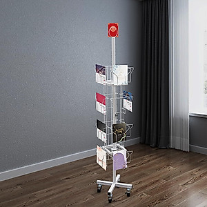 Vintoro Storage Stand Assistant, 360° Rotating Greeting Card Rack with 4 Universal Wheels,16-Pocket Display Stand Spinning, 31.5*12.6*5.12in,for Classroom Office Library Craft Show, White