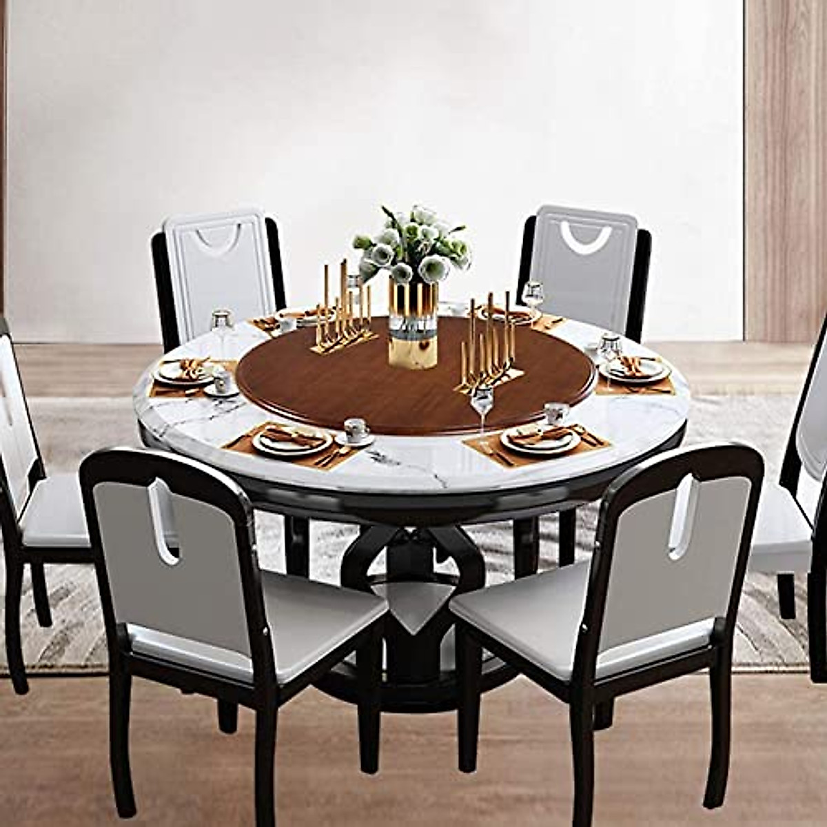 REDEXI Wood 30in Rotating Serving Tray Large Dining Table Turntable Round Rotatable Serving Plate Kitchen Countertop Lazy Susan Heavy Duty Tray, Rustic Style (Size : 80cm/30in)