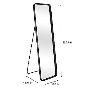 OBIOZZ Floor Mirror, Full Body Mirror Full Length Mirror Standing 64.5 Inch High Black Frame with Floor Stand Wrought Iron Full-Length Mirror Dressing Mirror for Bedroom Living Room
