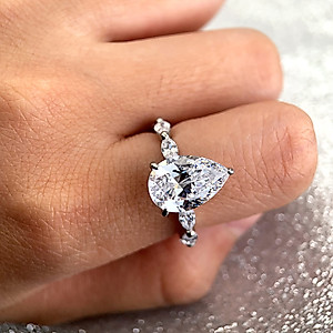 Rinxes Women's Engagement rings 8*12mm Pear Cut 4 CT D Color VVS1 925 Silver Wedding Anniversary Moissanite Ring For Women Size 5-10 (Moissanite, 5.5)