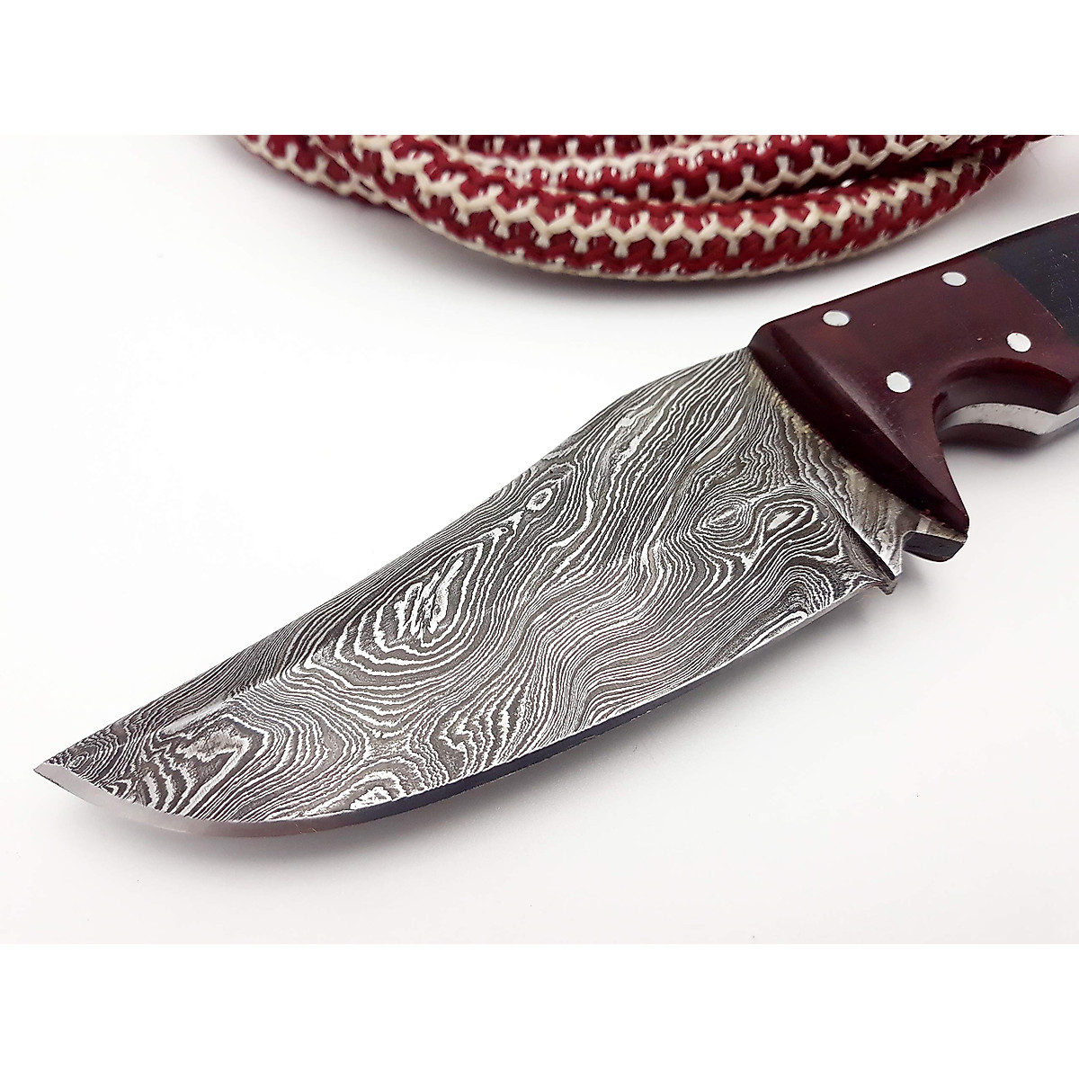 Nooraki SK-63 Handmade Damascus Hunting Knife 8.5 inches Full Tang Blade with Leather Sheath Skinner Knife, Camel Bone Handle