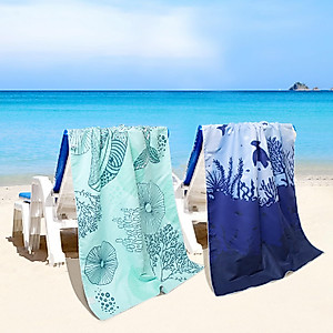 Airensky Microfiber Beach Towel, Oversized Pool Towel 72" x 36", Sand-Free Beach Towel, Quick Drying, Super Absorbent, Soft Breathable (2 Pack Shark+Dolphin)