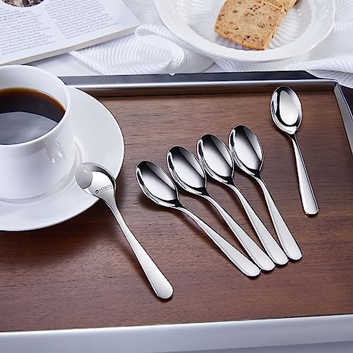 KEAWELL Premium 6-Piece Louise Demitasse Espresso Spoons, 4.3 Inches 18/10 Stainless Steel Mini Coffee Spoons, Dishwasher Safe
