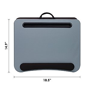 LAPGEAR Memory Foam Lap Desk with Wrist Rest and Media Slot - Large - Silver Carbon - Fits up to 17.3 Inch Laptops and Most Tablets - Style No. 91365