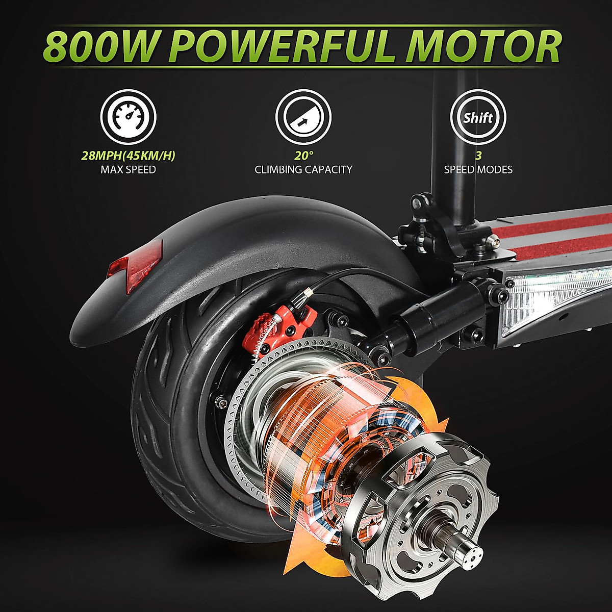 Bikydom Electric Scooter for Adult,800W 15AH Folding E Scooter Up to 28MPH & 28 Miles Travel Range,10'' Vacuum Tires Electric Scooter with Seat