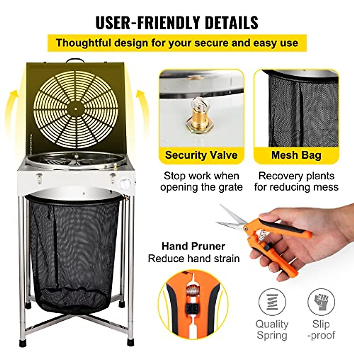 VEVOR Bud Leaf Trimmer, 18 inch Adjustable 3 Speed 110V, Electric Hydroponic Dry or Wet Plant Trimming Machine with Sharp Stainless Steel Blades, Twisted Spin Cut for Flowers, Leaves, Herbs