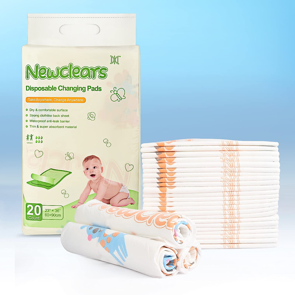 Newclears Baby Disposable Underpads Breathable Incontinence Diaper Changing Pads, 20 Count/Pack (23''x36'' - 6pack(120 Count))