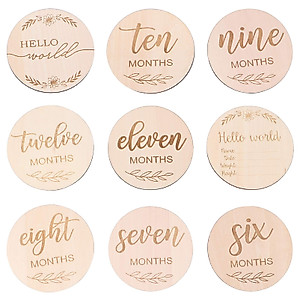 NUOBESTY Baby Monthly Milestone Wooden Cards Wooden Slices First Year Growth Cards Newborn Photo Card Props