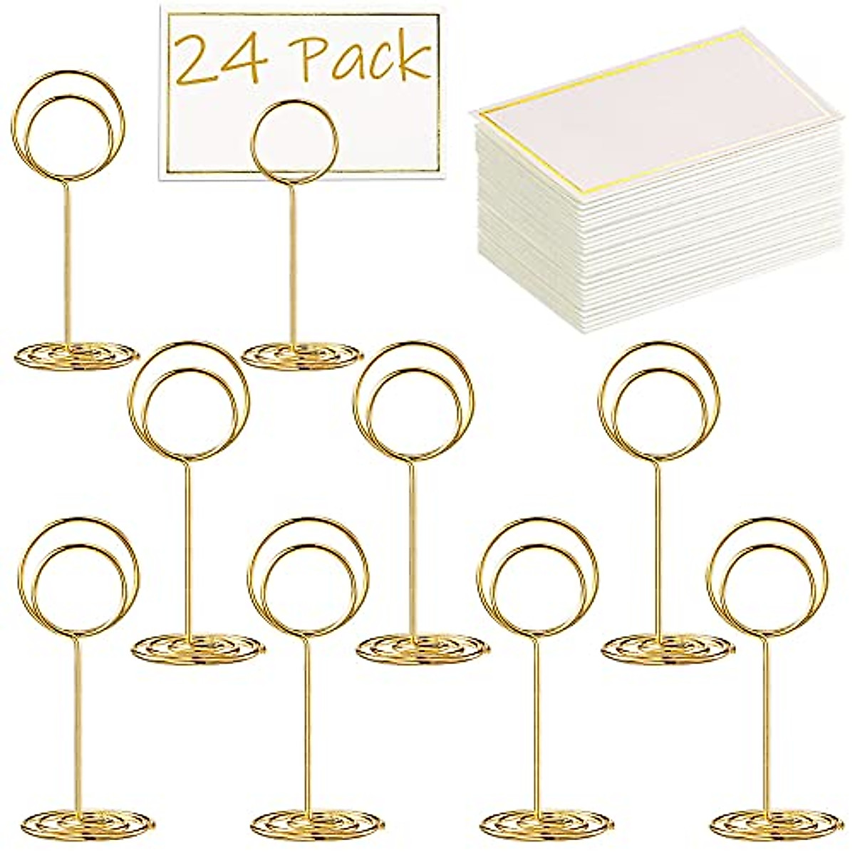 Toncoo 24 Pcs Premium Mini Table Number Holders and 24 Pcs Place Cards with Gold Foil Border, Place Card Holder, Table Sign Stand, Photo Picture Holders for Centerpieces, Wedding, Party, Birthday