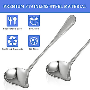 Worldity 2 Pack Stainless Steel Saucier Drizzle Spoon with Spout Small Gravy Ladle, 7.87" Soup Spoons Kitchen Utensil Mirror Polish Drizzle Spoon for Chocolates, Gravies and Sauces, Silver