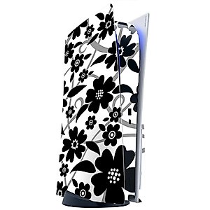 ITS A Skin Skins Compatible with Sony Playstation 5 Console Disc Edition - Protective Decal Overlay Stickers wrap Cover - Black White Flower Print