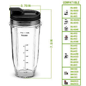 2 Pack 24 OZ Replacement Blender Cups with Lid for Ninja Auto iQ BL480 BL482 BL642 NN102 BL682 BL450 BL2013