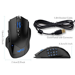 Gamerz GMZ-M2 12000 DPI 19 Programmable Buttons Optical Sensor Pixar PMW 3360 MMO Gaming Mouse - Black