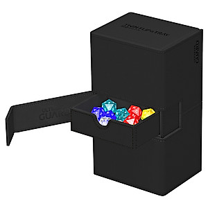Ultimate Guard Flip 'n' Tray 200+, Deck Case for 200 Double-Sleeved TCG Cards + Dice Tray, Black, Independent Magnetic Closure & Microfiber Lining