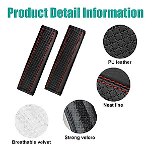 Ziciner 2 PCS Car Seat Belt Covers, Soft Leather Seat Belt Shoulder Strap Pads, Safety Seat Belt Covers for A More Comfortable Driving, Compatible with All Cars & Camera Backpack Straps (Black & Red)
