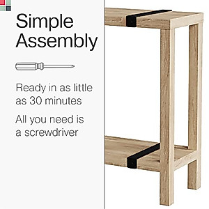 Modern Farmhouse Wood Entryway Table – Skinny Console Table with Storage – Entry Table with Metal Details – Narrow Sofa Table - Living Room Furniture – Modern Home Décor (White Washed Oak)