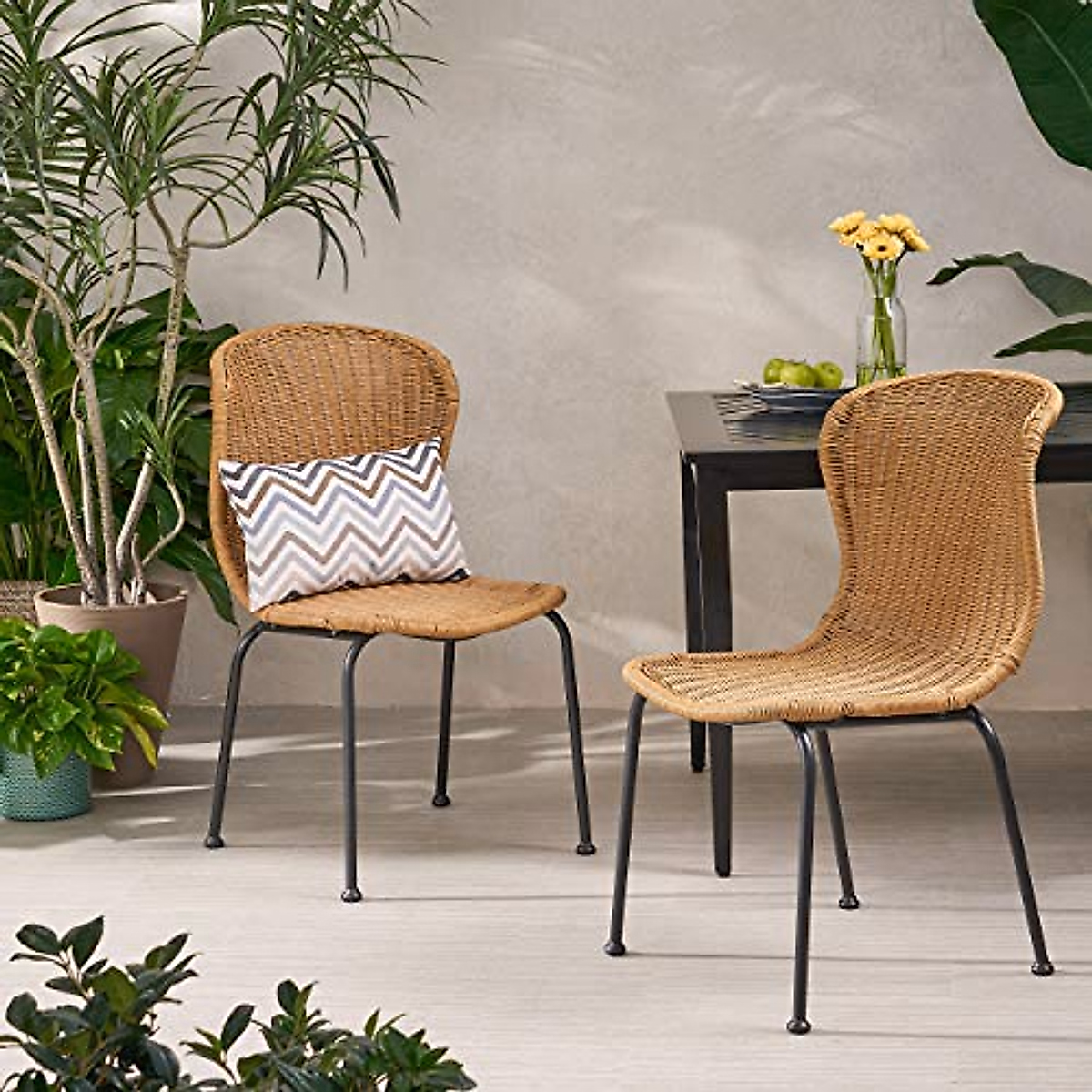 Christopher Knight Home Dinah Outdoor Wicker Dining Chair (Set of 2), Light Brown, Black